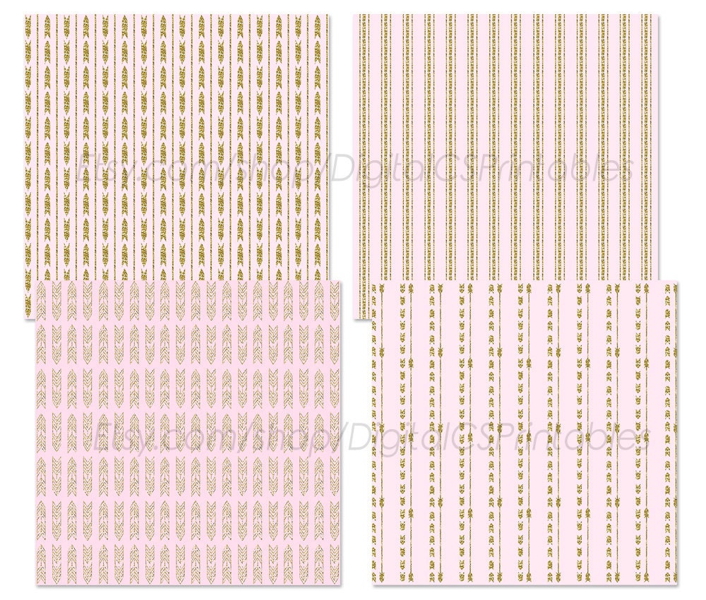 Gold and Pink Arrow Digital Paper Arrow Gold Glitter Digital - Etsy