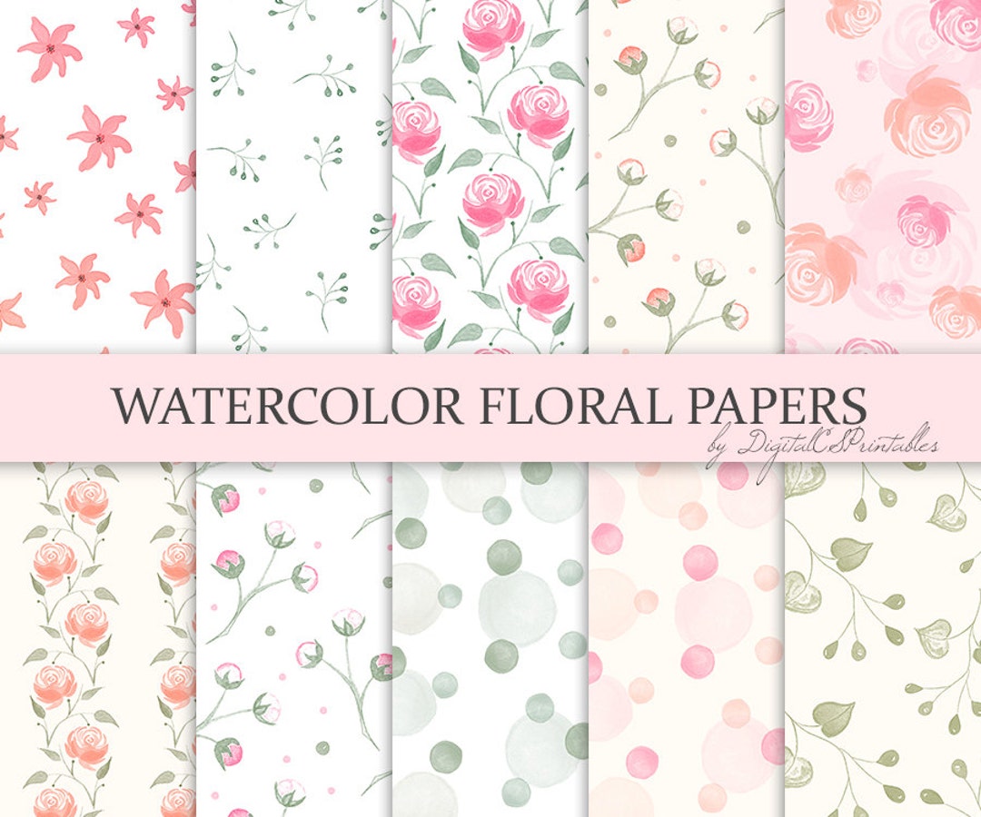 Watercolor Floral Digital Paper Watercolor Flowers Watercolor Digital ...