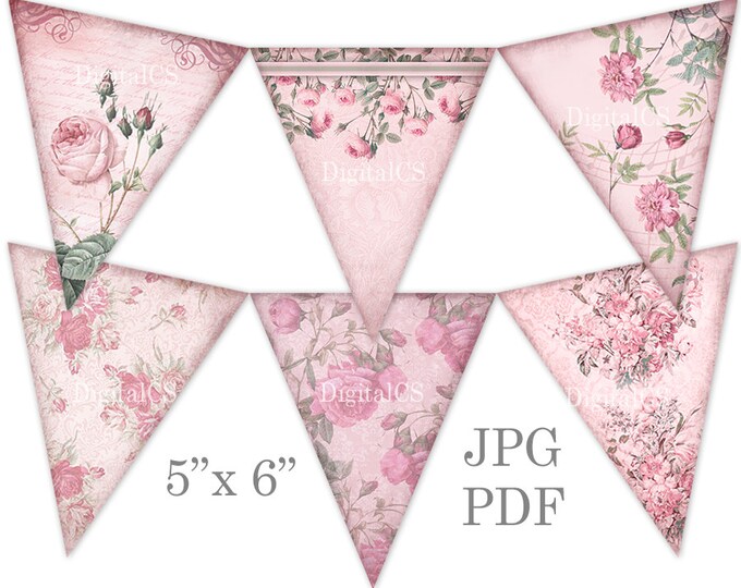 Printable Bunting Garland Shabby Chic Cottage Chic French Country ...