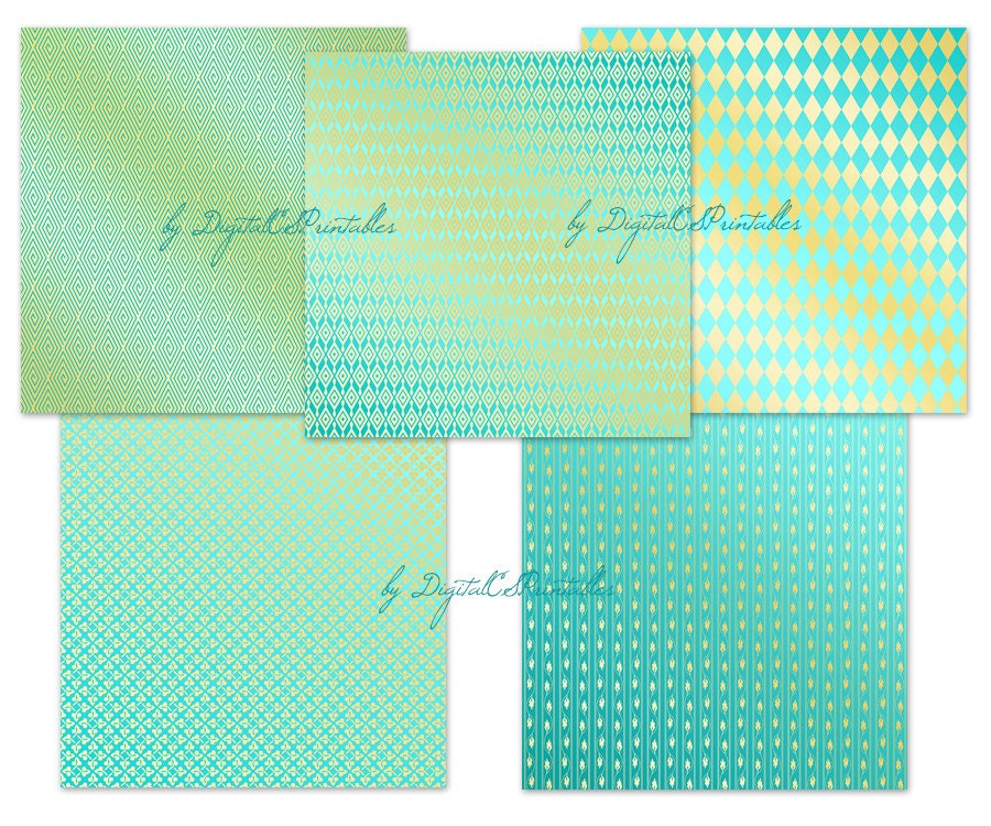Turquoise Digital Paper Gold and Turquoise Digital Paper Gold Digital ...