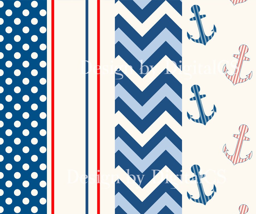 Nautical Digital Paper Chevron Digital Paper Nautical Paper Nautical ...
