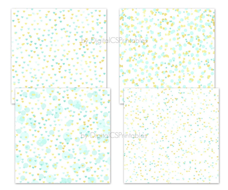 Confetti Digital Paper Mint and Gold Digital Paper Gold and - Etsy