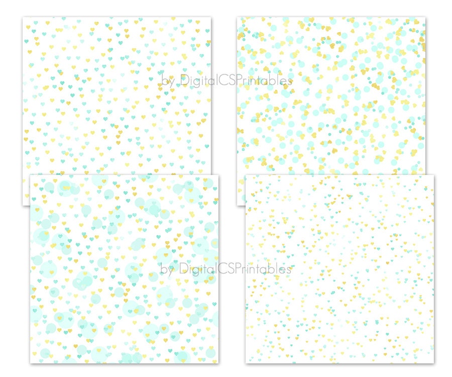 Confetti Digital Paper Mint and Gold Digital Paper Gold and Mint ...