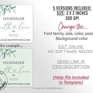 Printable Handmade With Love Tags, Stickers, Label Template Editable ...