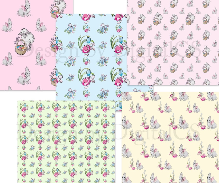 Easter Digital Paper Easter Scrapbook Paper Bunny Digital Paper Pink ...