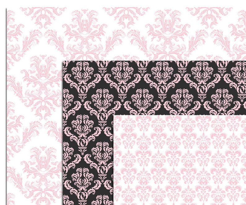 Pink Damask Digital Paper Wedding Paper Wedding Digital Paper Pink ...