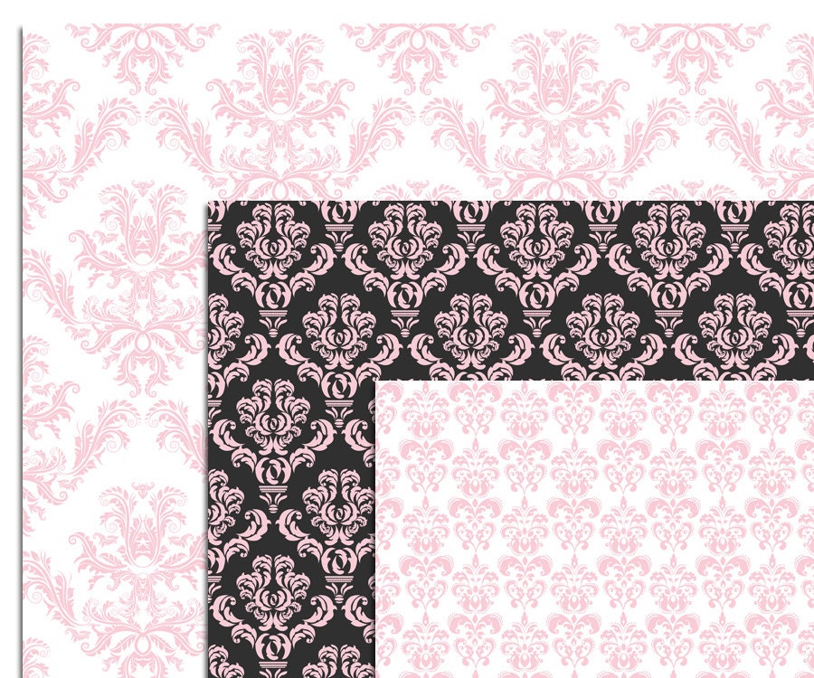 Pink Damask Digital Paper Wedding Paper Wedding Digital Paper Pink ...