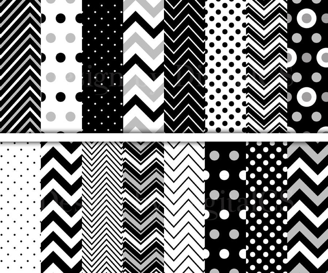 Chevron Digital Paper Black and White Digital Paper Polka Dots Digital ...