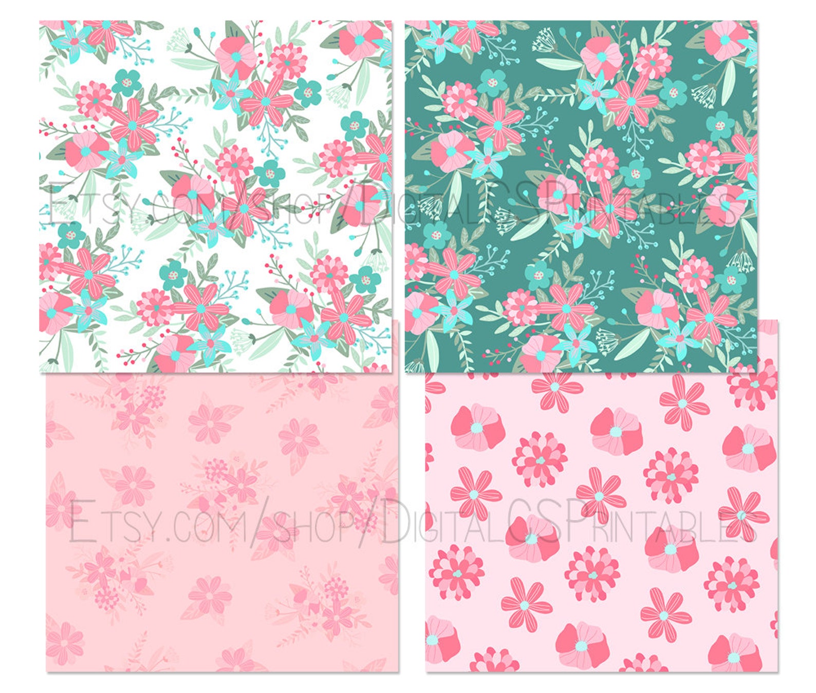 Floral Digital Paper Floral Flower Digital Paper Flower Summer Digital ...