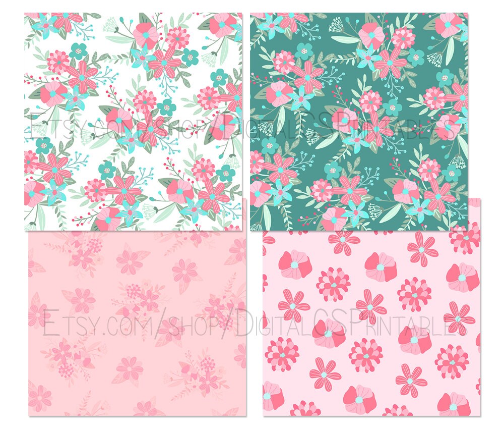 Floral Digital Paper Floral Flower Digital Paper Flower Summer Digital ...