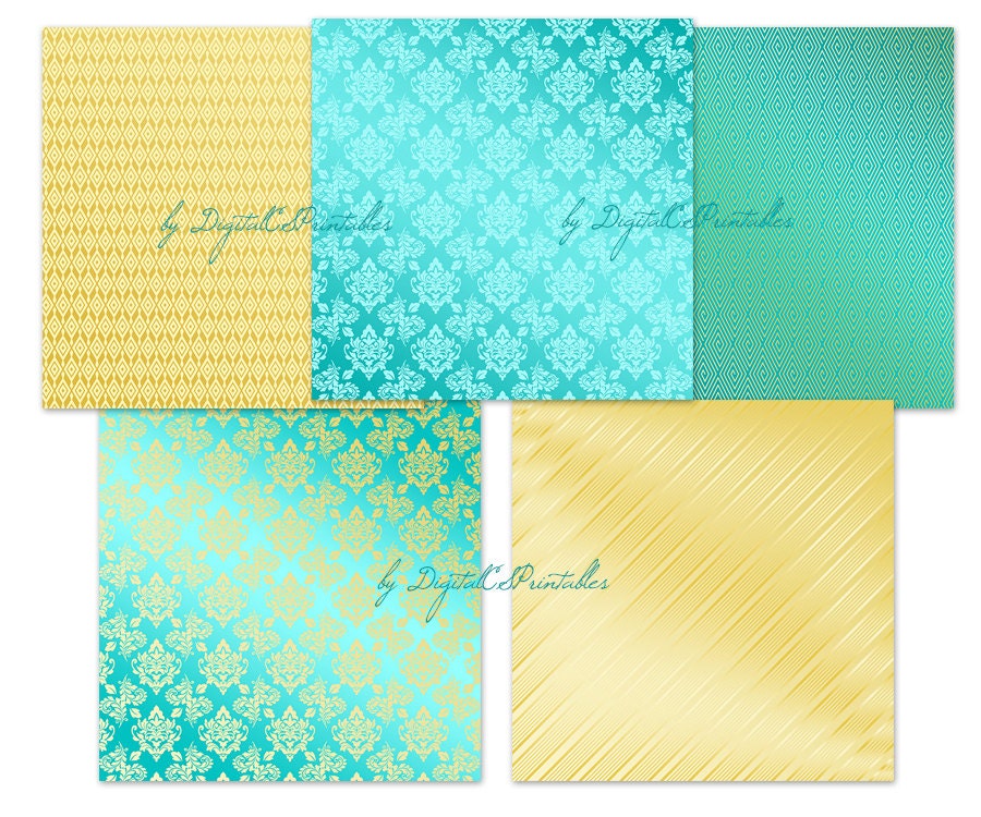 Turquoise Digital Paper Gold and Turquoise Digital Paper Gold Digital ...