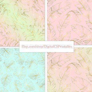 Gold and Pastel Ombre Tropical Digital Paper Blush Pink Palm Leaf ...