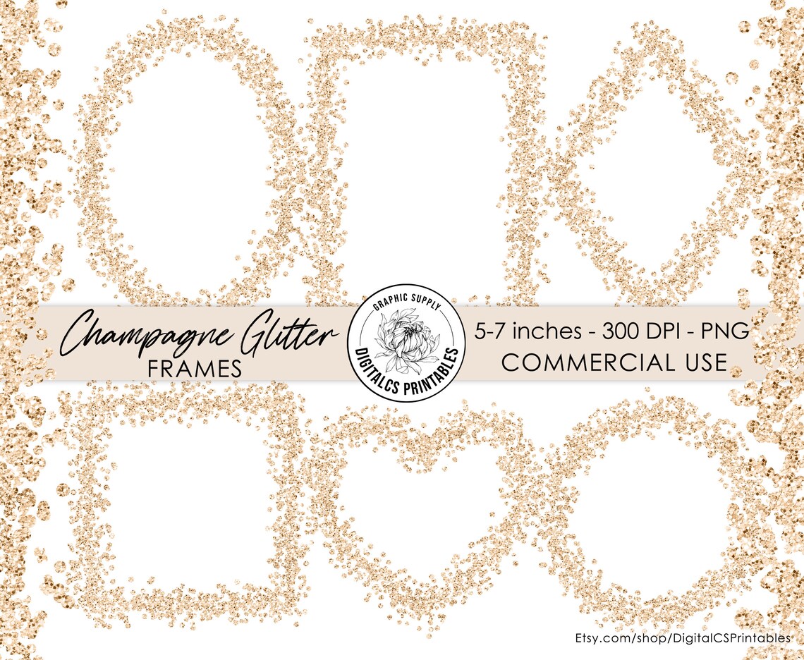 Champagne Gold Glitter Frames Clipart Borders Gold Glitter | Etsy