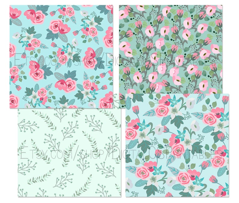 Floral Digital Paper Floral Flower Digital Paper Flower Summer Digital ...