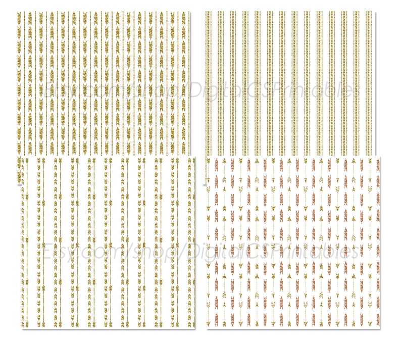Gold Arrow Digital Paper Arrow Tribal Digital Paper Gold Glitter ...