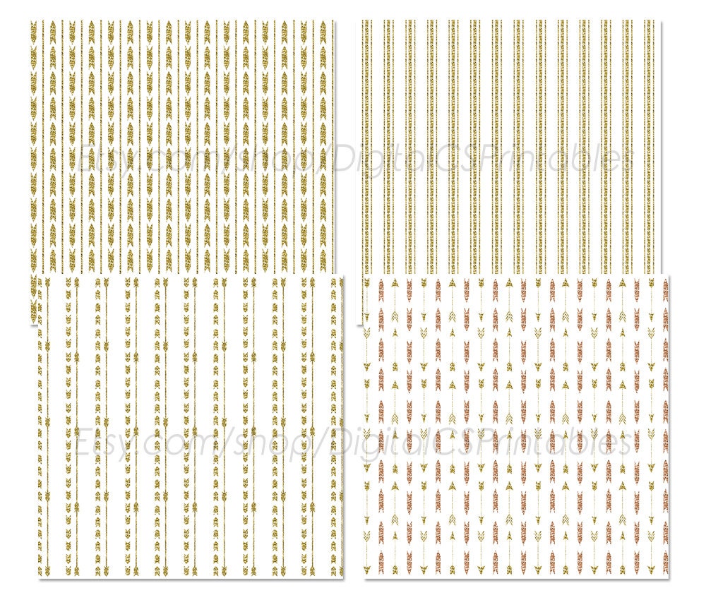 Gold Arrow Digital Paper Arrow Tribal Digital Paper Gold Glitter ...