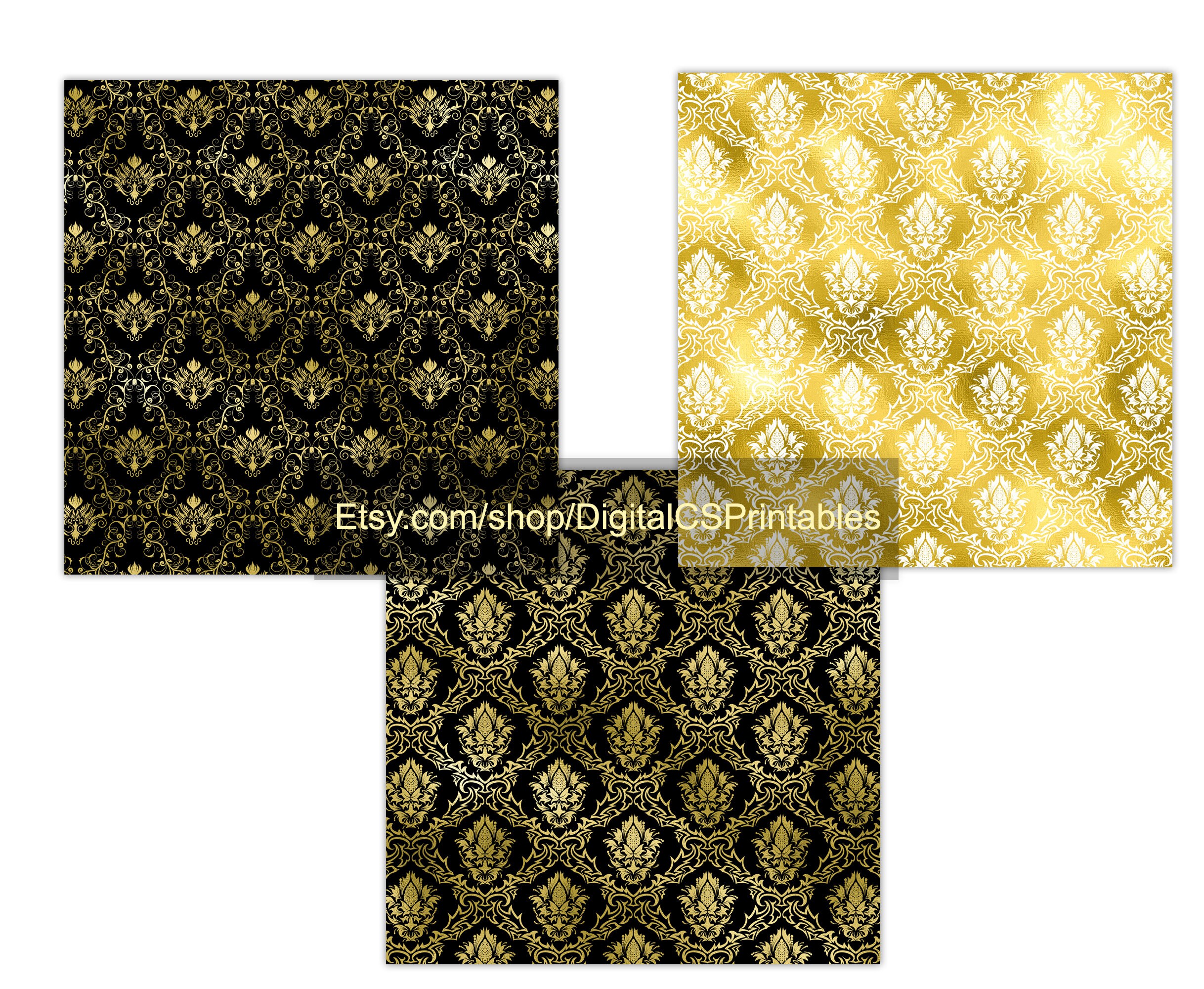 Gold Foil Digital Paper Gold Damask Digital Paper Gold and - Etsy