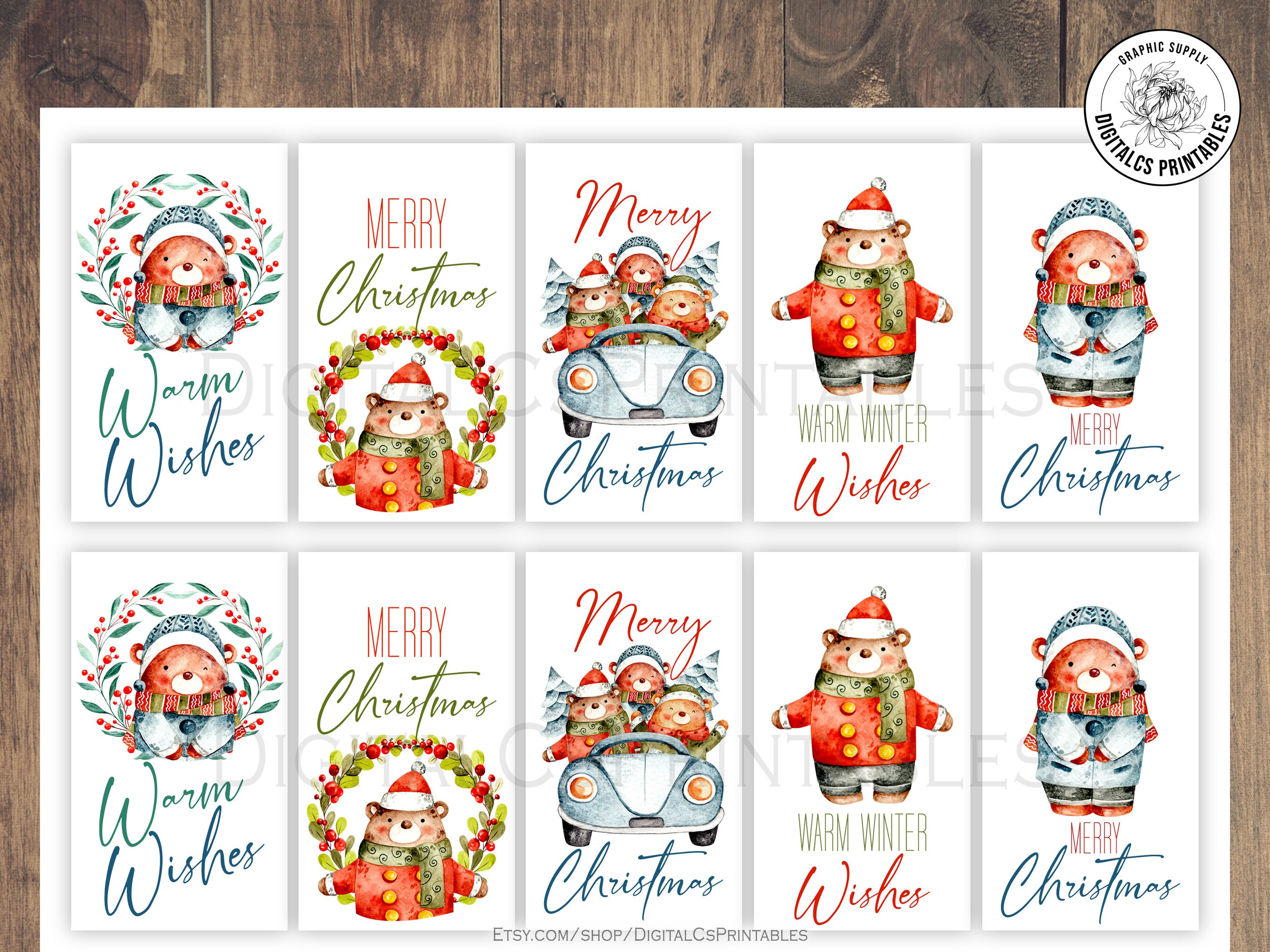 Printable Christmas Gift Tags Cute Bears Bear Family Digital Christmas ...