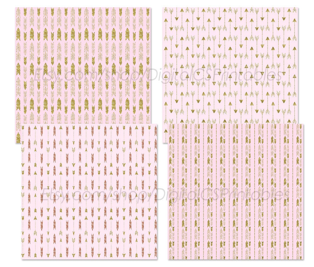 Gold and Pink Arrow Digital Paper Arrow Gold Glitter Digital - Etsy