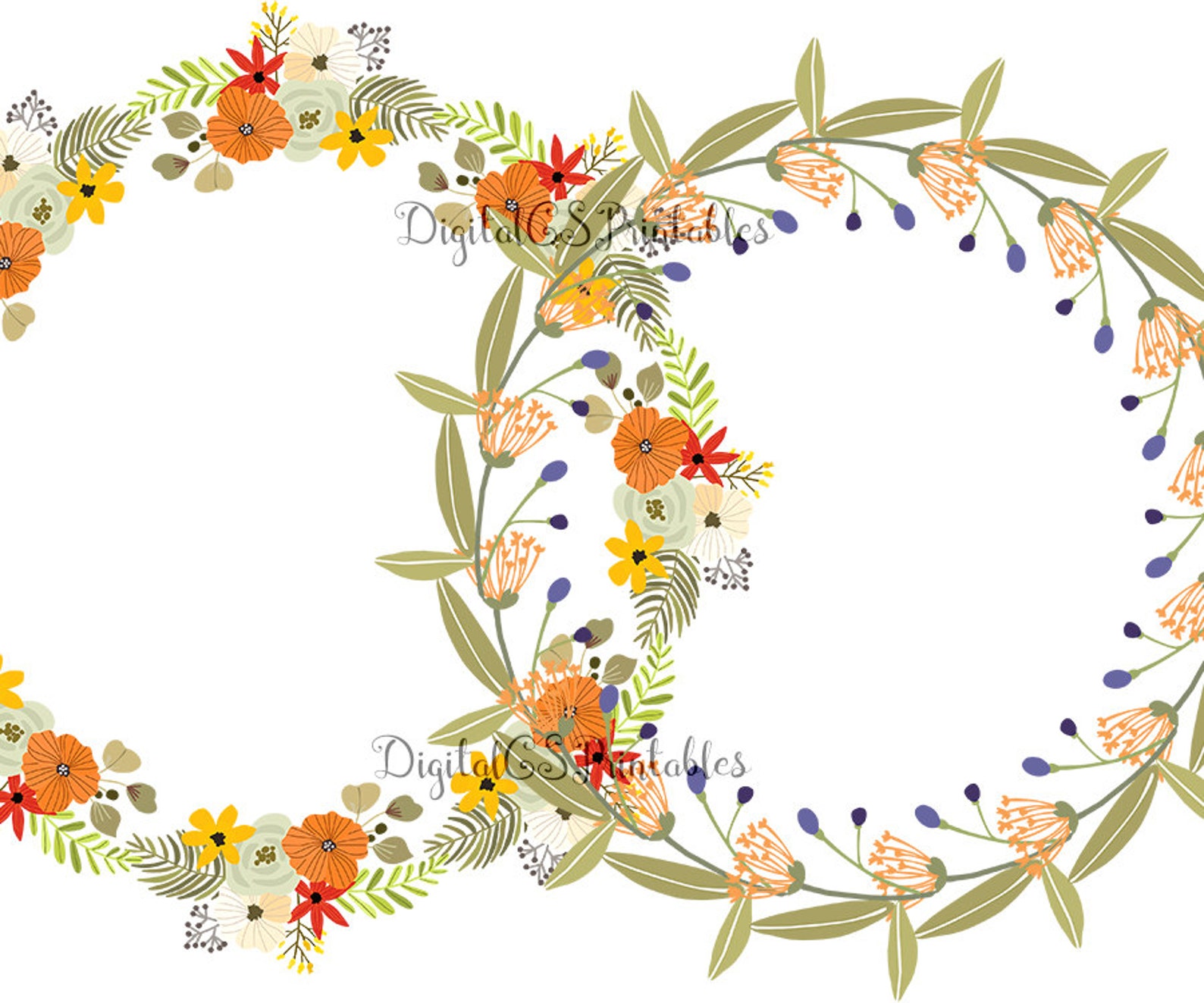 Floral Wreath Clipart Hand Drawn Clipart Fall Clipart Leaf - Etsy
