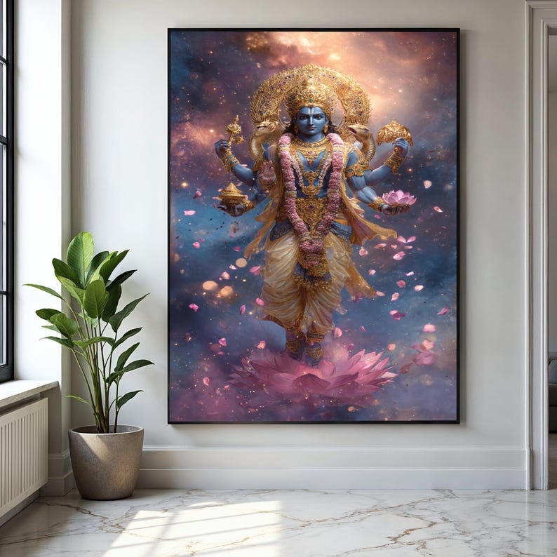 Divine Vishnu God Canvas Wall Art, Hindu Deity Painting, Spiritual ...