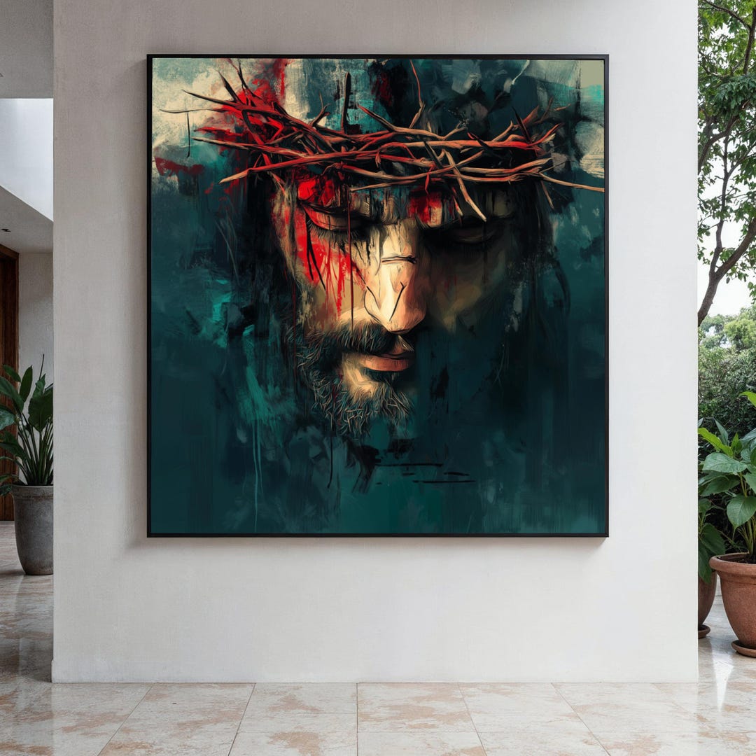 Crown of Thorns Portrait Canvas, Spiritual Religious Wall Art, Jesus ...