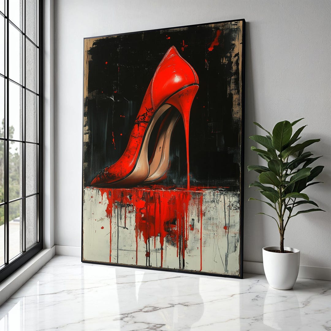 Bold Red Stiletto Canvas Wall Art, Modern High Heel Painting ...