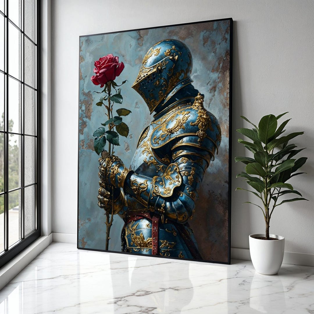 Ornate Blue and Gold Knight Armor Canvas, Medieval Romance Wall Art ...