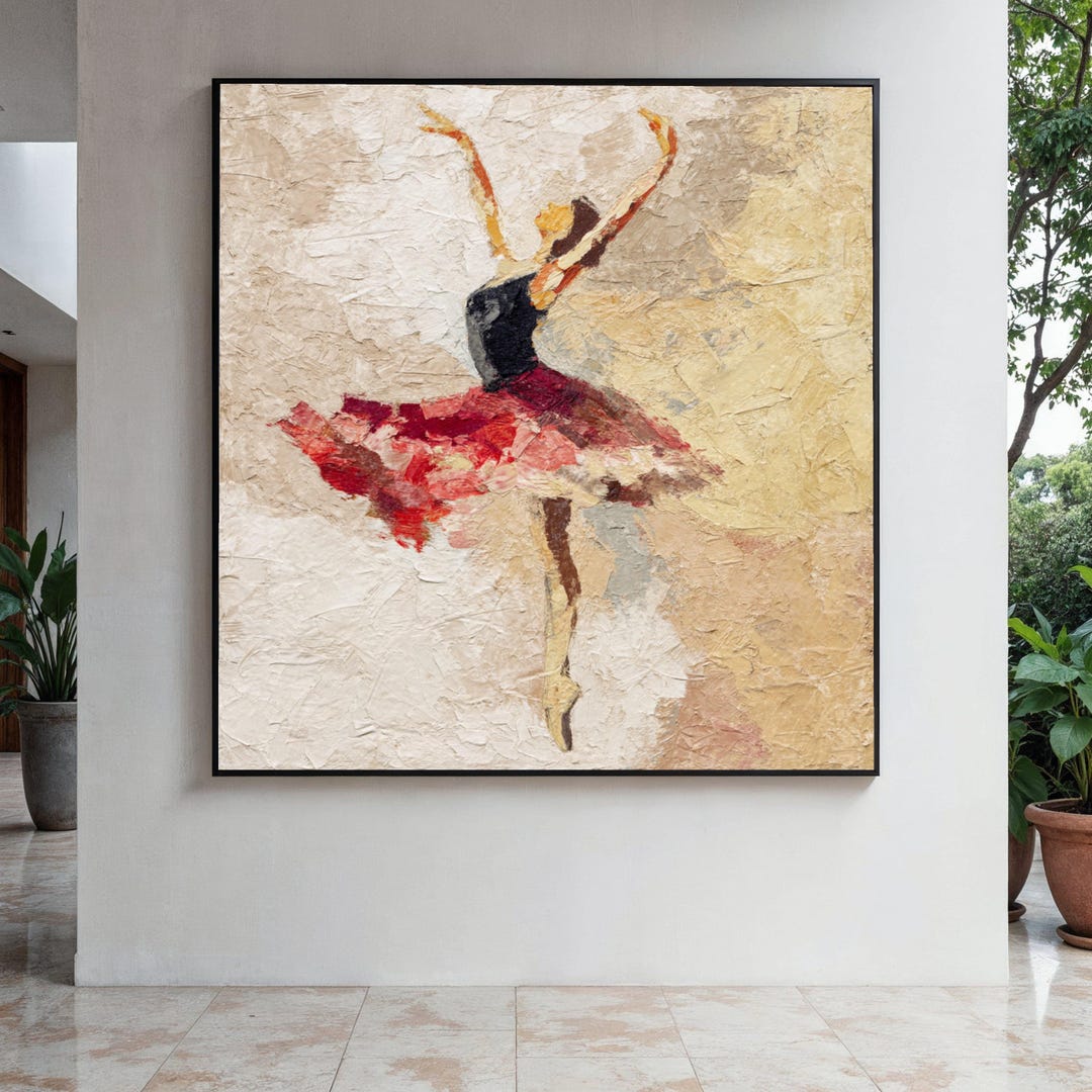 Abstract Ballet Dancer Canvas Wall Art, Modern Dance Painting, Red ...