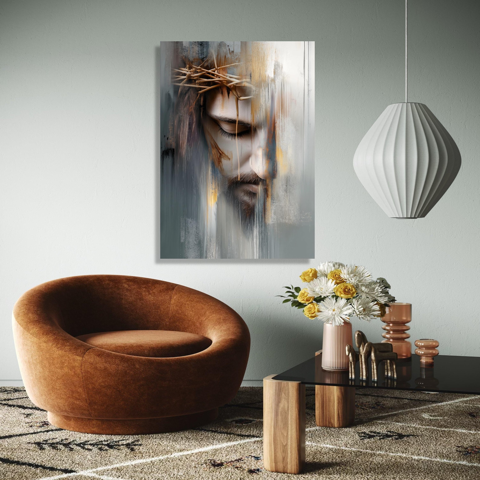 Abstract Jesus Face Canvas Wall Art, Crown of Thorns Painting ...