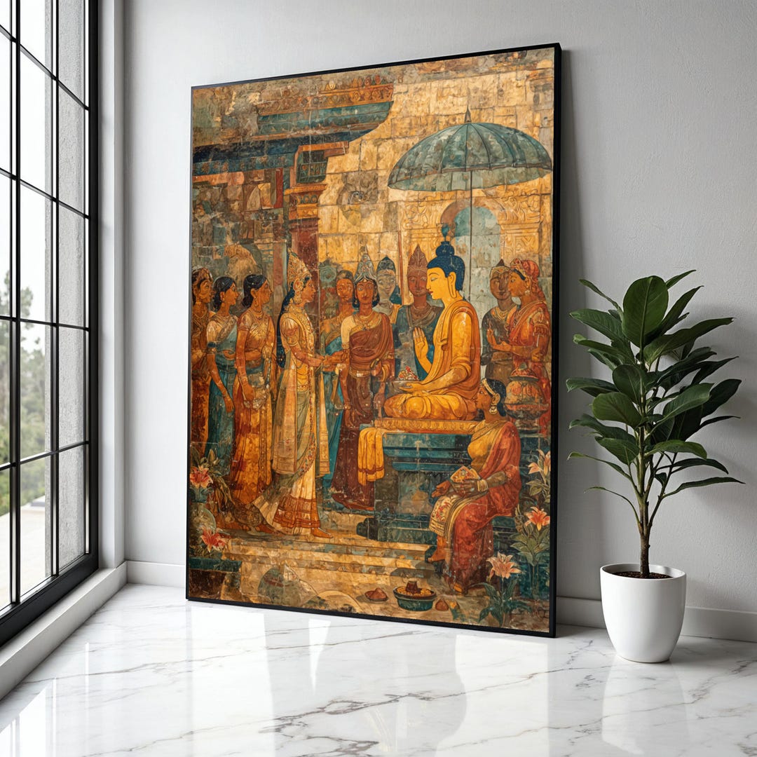 Ancient Buddhist Mural Canvas Wall Art, South Asian Historical Painting ...