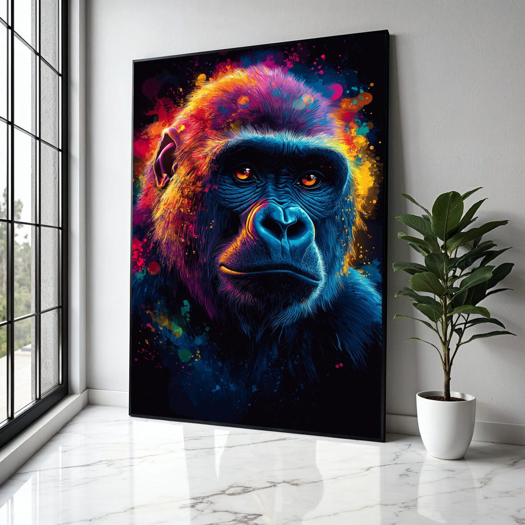 Vibrant Colorful Gorilla Portrait Canvas, Abstract Animal Wall Art ...