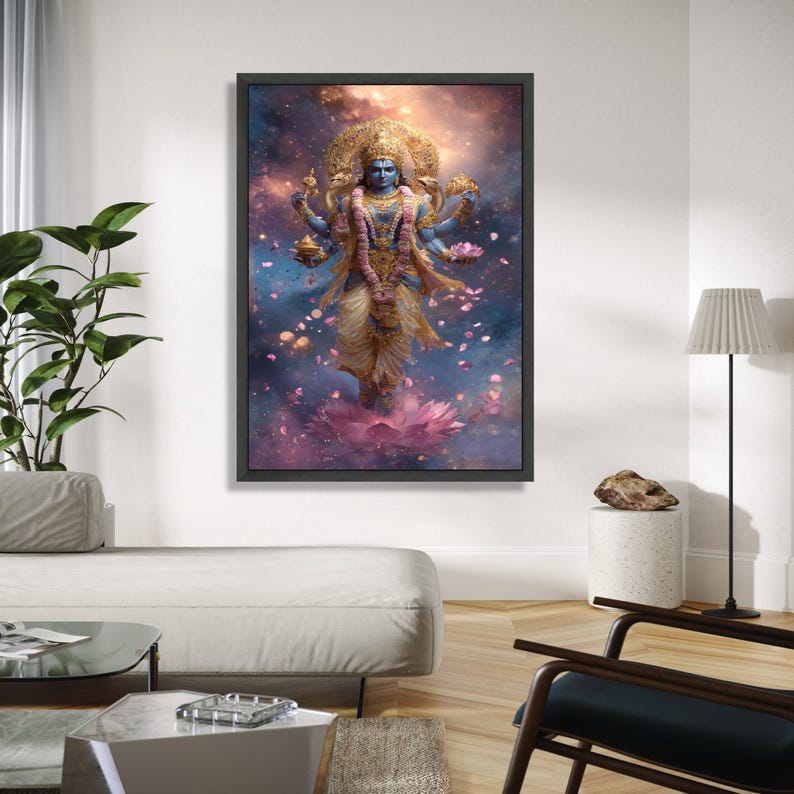 Divine Vishnu God Canvas Wall Art, Hindu Deity Painting, Spiritual ...