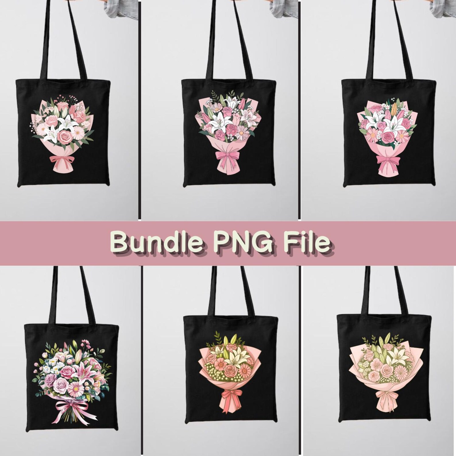 Floral Bouquet Clipart Bundle Pink Flower Illustration PNG Set for ...