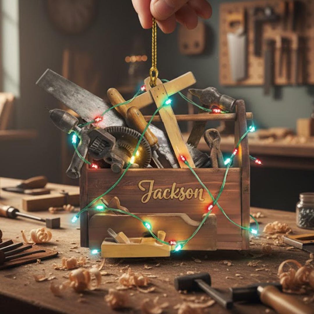 Personalized Carpenter Toolbox Ornament: Rustic Woodworker Christmas ...