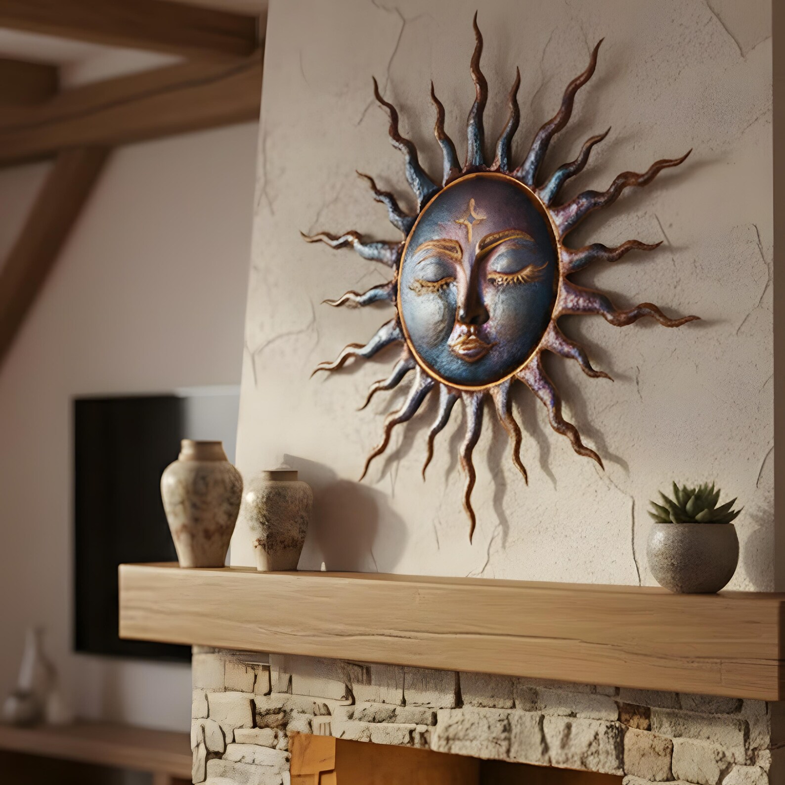 Wacky Sun Metal Wall Art, Torched Steel Garden Decor, Rustic Burnt ...