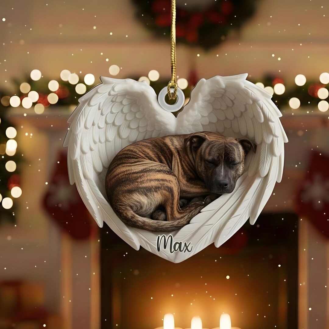 Personalized Brindle Staffy Dog Angel Acrylic Wood Ornament Flat 2D ...