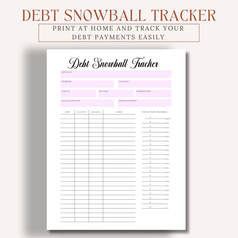 Debt Snowball Tracker Printable, Snowball Planner | Debt Free Tracker ...