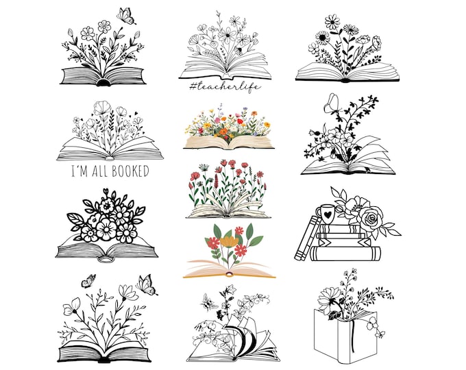 Reading Svg Bundle, Floral Book SVG, Book Svg, Book With Flowers Svg ...