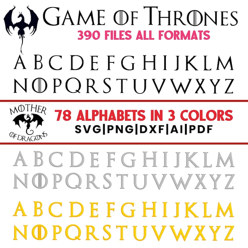 GOT Font, Movie Letter Alphabet, Dragon Font Svg, Game Font, Digital ...