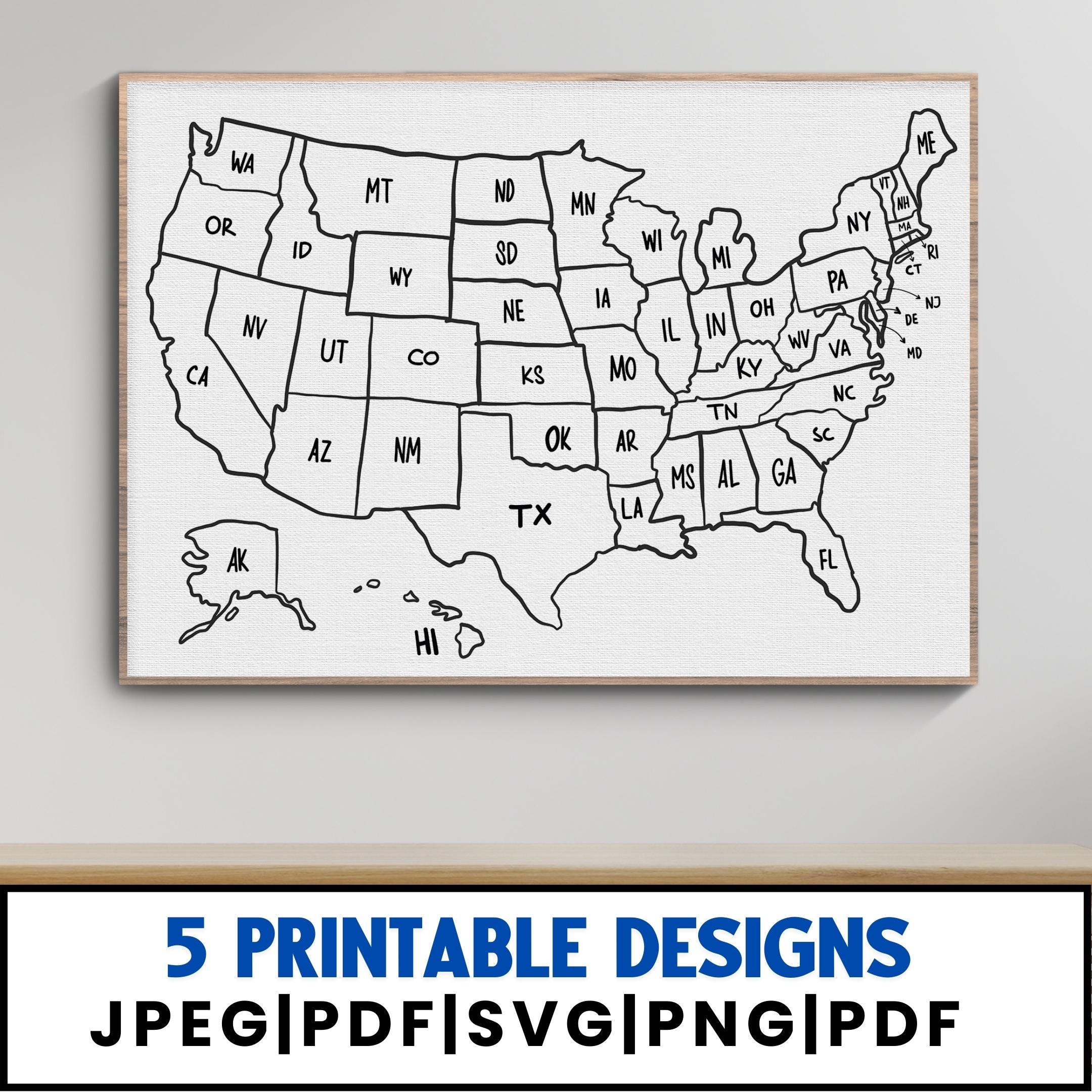 USA Map SVG, United States Map, Usa Map Printable, US Map Wallart ...