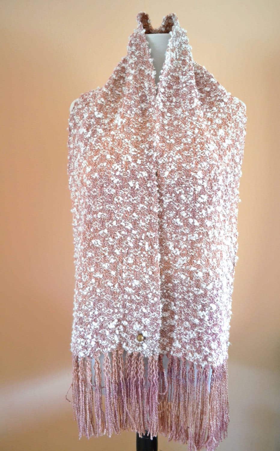Woven Textured Scarf, Pink, Peach, and White Handwoven Boucle Scarf ...