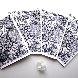 Black and White Floral Cards - "black Lace" Ink Drawing Printed Art ...