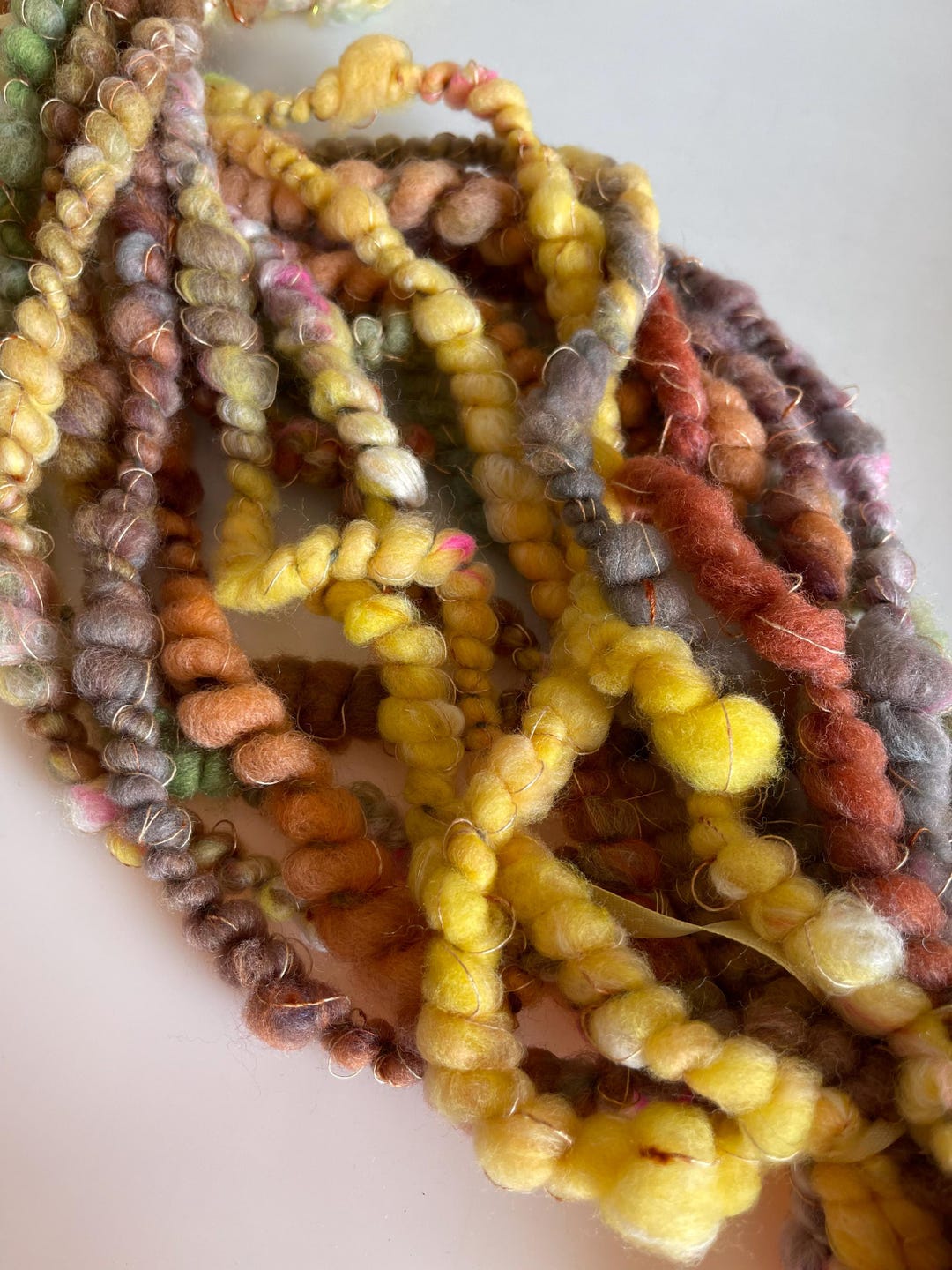 Handspun Auto Wrapped Art Yarn, Autumn Colored Yarn, Hand Dyed Wool and ...
