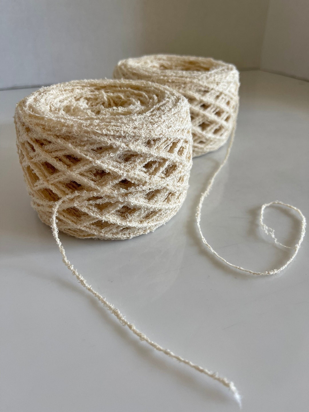 Cotton Linen Boucle Loop Yarn, Ivory Cream Yarn, Weaving Yarn, Knitting ...