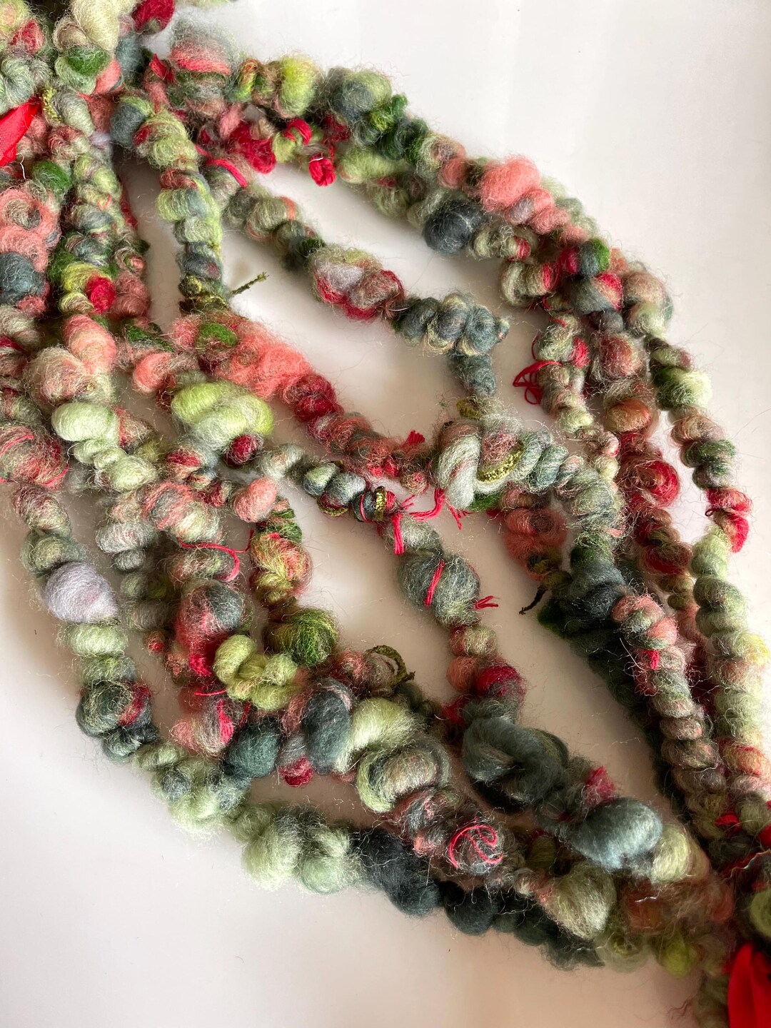 Holly Tree Chunky Yarn, Green and Red Scrappy Art Yarn, Christmas ...