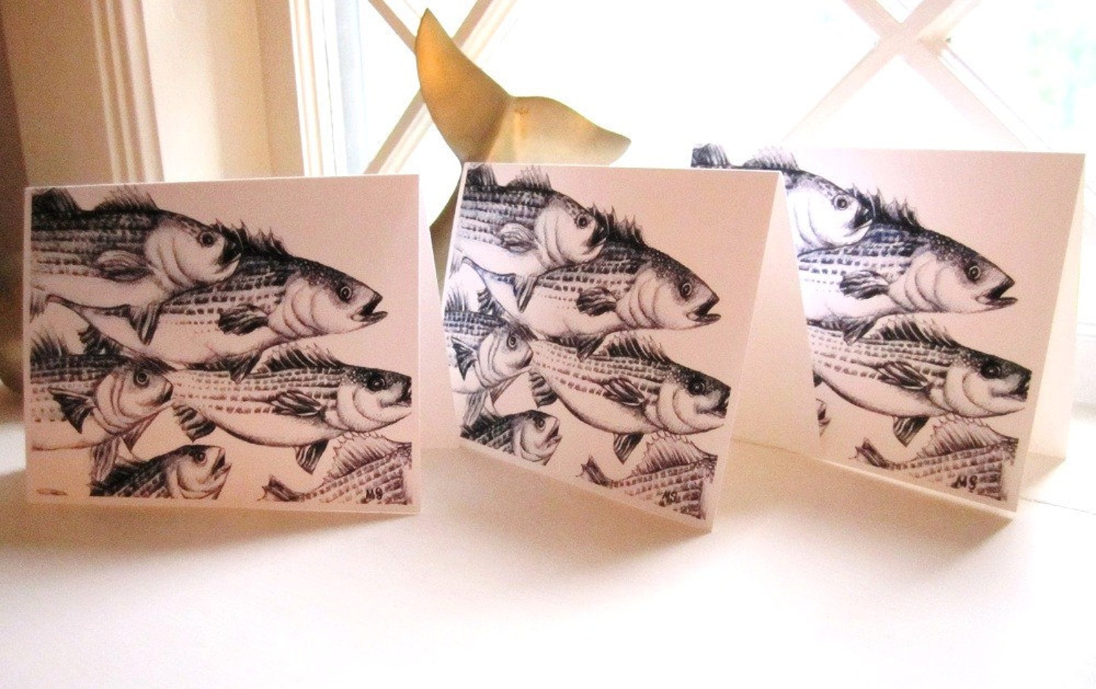 Striped Bass Note Cards, Fathers Day Card - Fish Art, Ink Drawing ...
