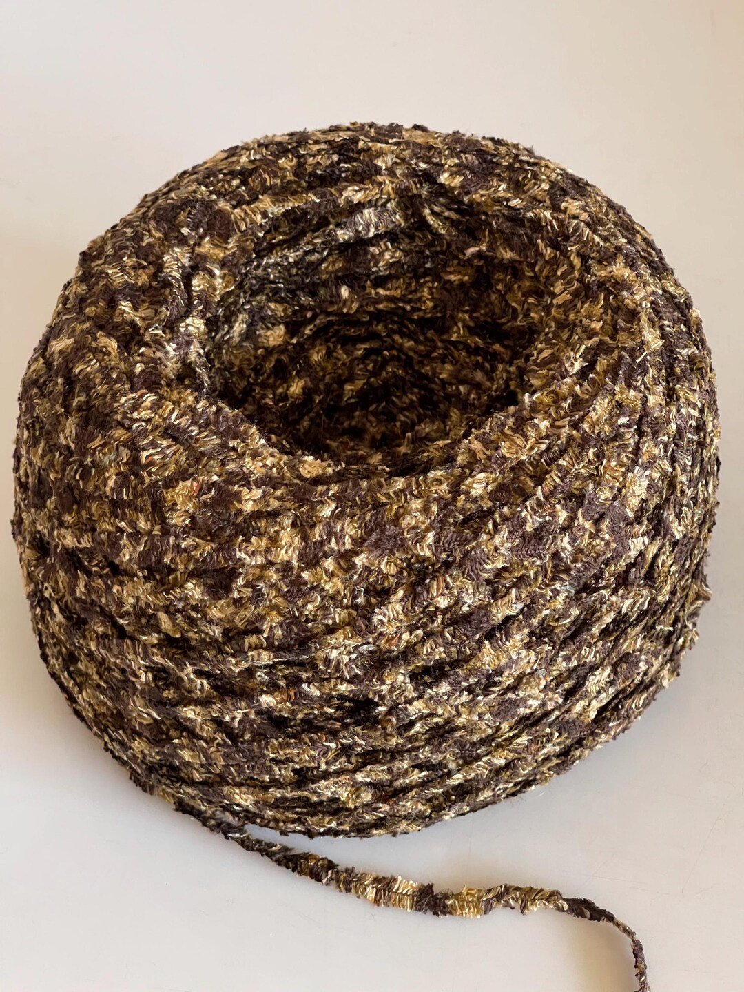 Jumbo Rayon Chenille Yarn Ball, Weaving Yarn, Bown and Gold Yarn, 328 ...