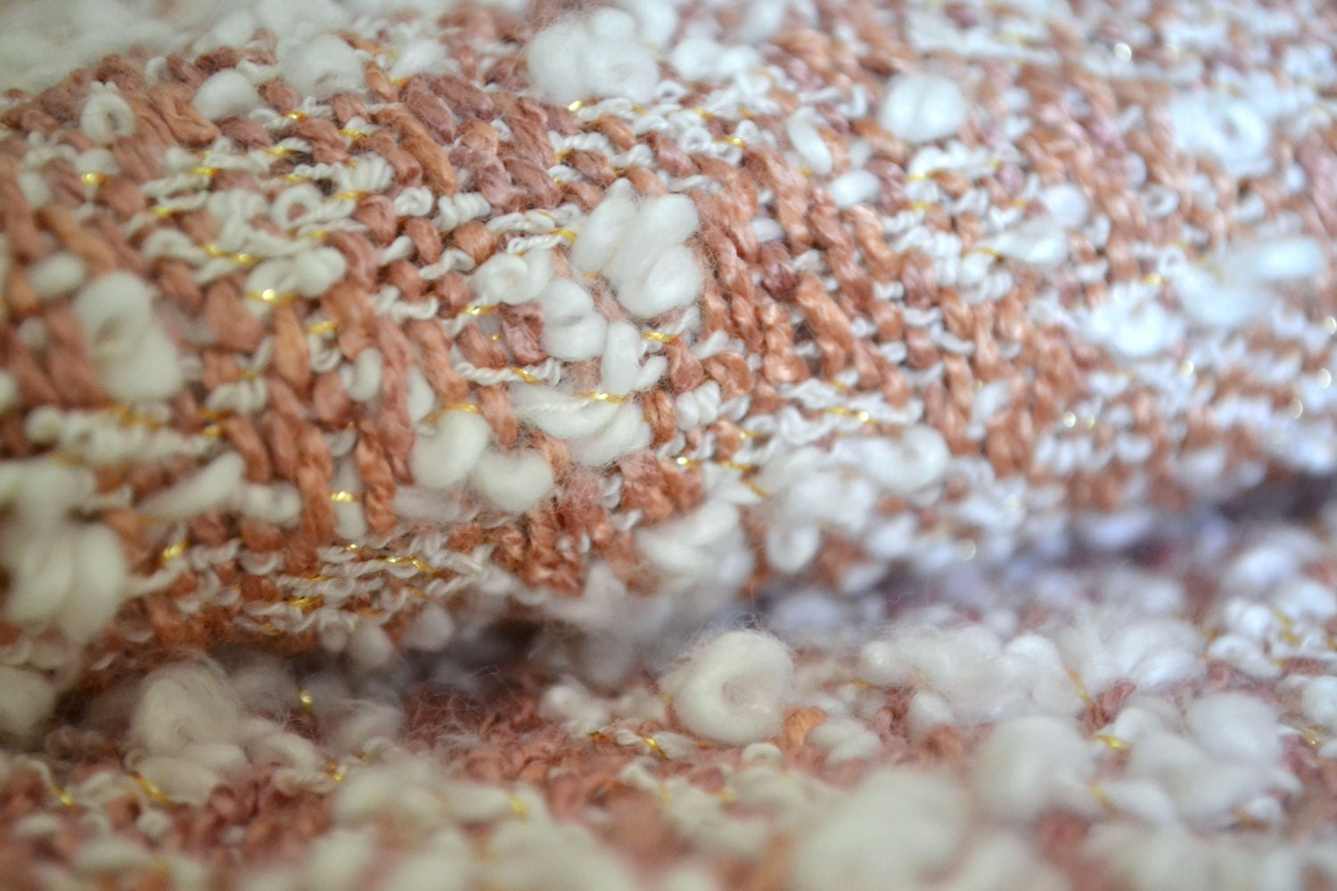 Woven Textured Scarf, Pink, Peach, and White Handwoven Boucle Scarf ...
