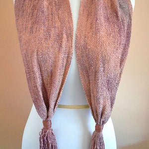 Dusty Rose Tassel Scarf, Handwoven, Hand Dyed, Ikat, Mauve Scarf, Rayon ...
